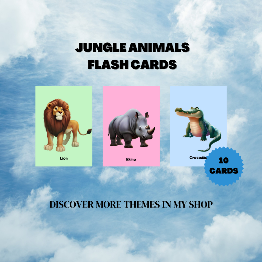 Printable Jungle Animals Flash Cards | PDF | 10 Digital Flash Cards ...