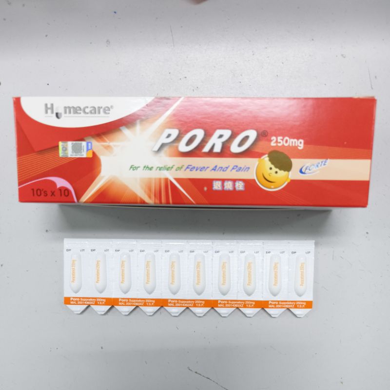 YSP PORO SUPPOSITORY 250MG 100'S (PARACETAMOL) E:8/25 PORO SUPP BOX 100 ...