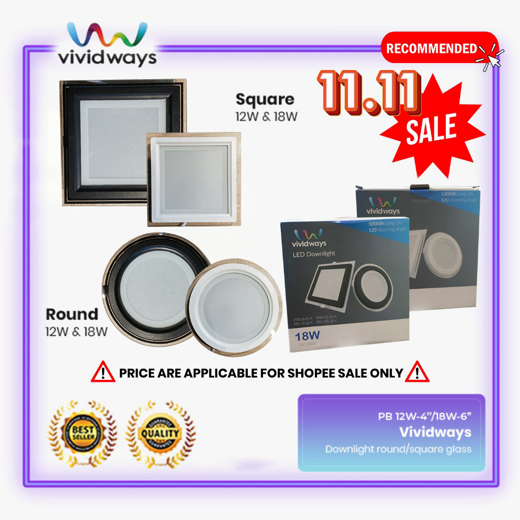 K2 VIVIDWAYS PB 12W-4''/18W -6" GLASS LED DOWNLIGHT ROUND/SQUARE ...