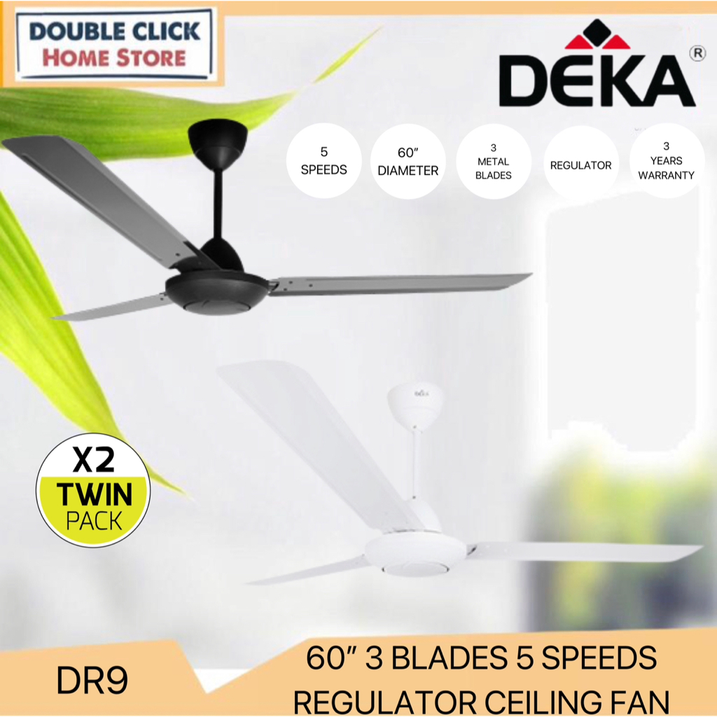 (Twin Pack) DEKA DR9 3 Blades 60" Regulator Ceiling Fan - Black/White ...