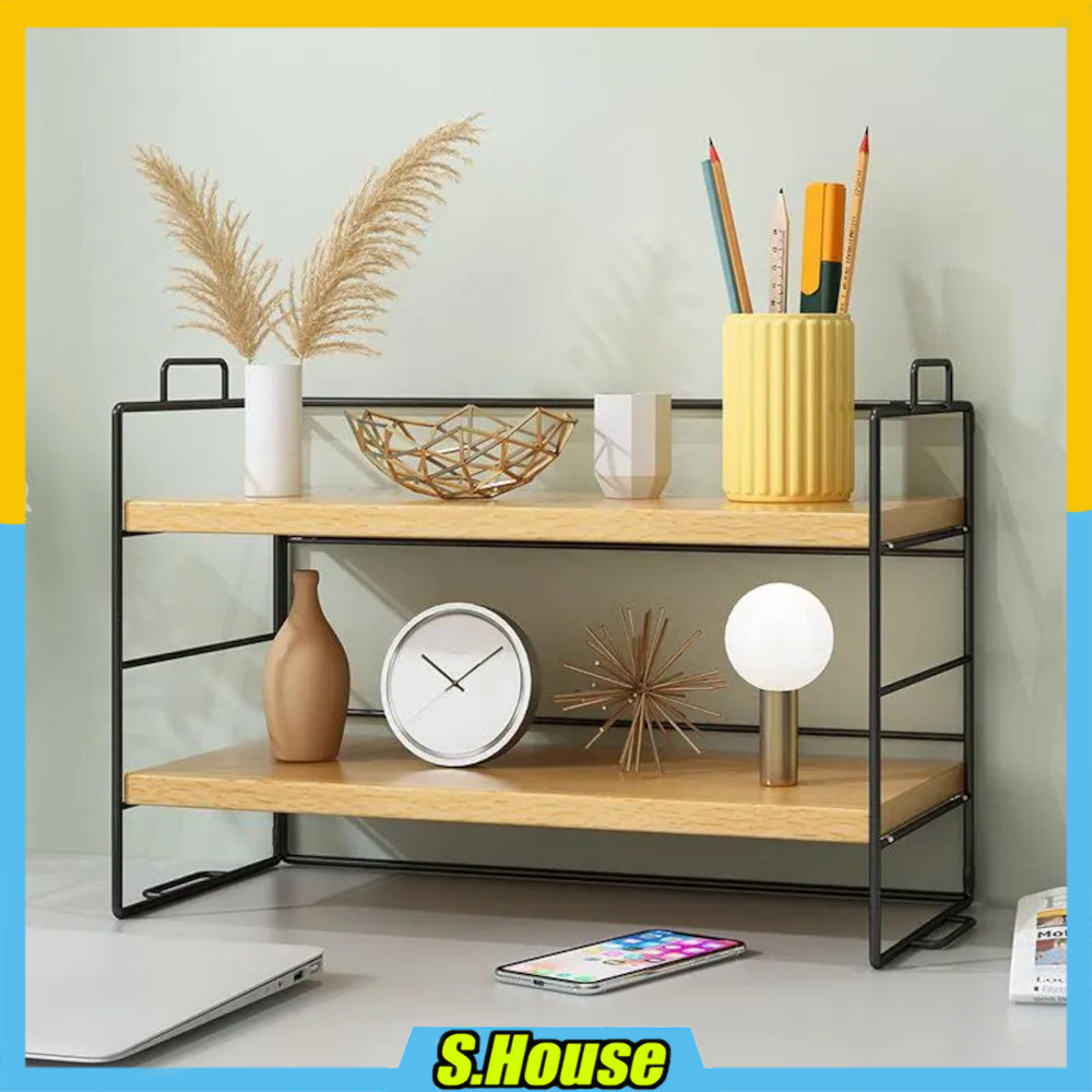 Wooden Book Shelf Rack Table Organizer Storage Study Room Office Rak ...