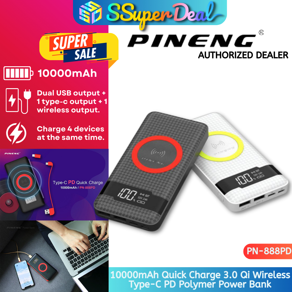 PINENG PN-888PD 10000mAh Quick Charge 3.0 Qi Wireless Type-C PD Polymer ...