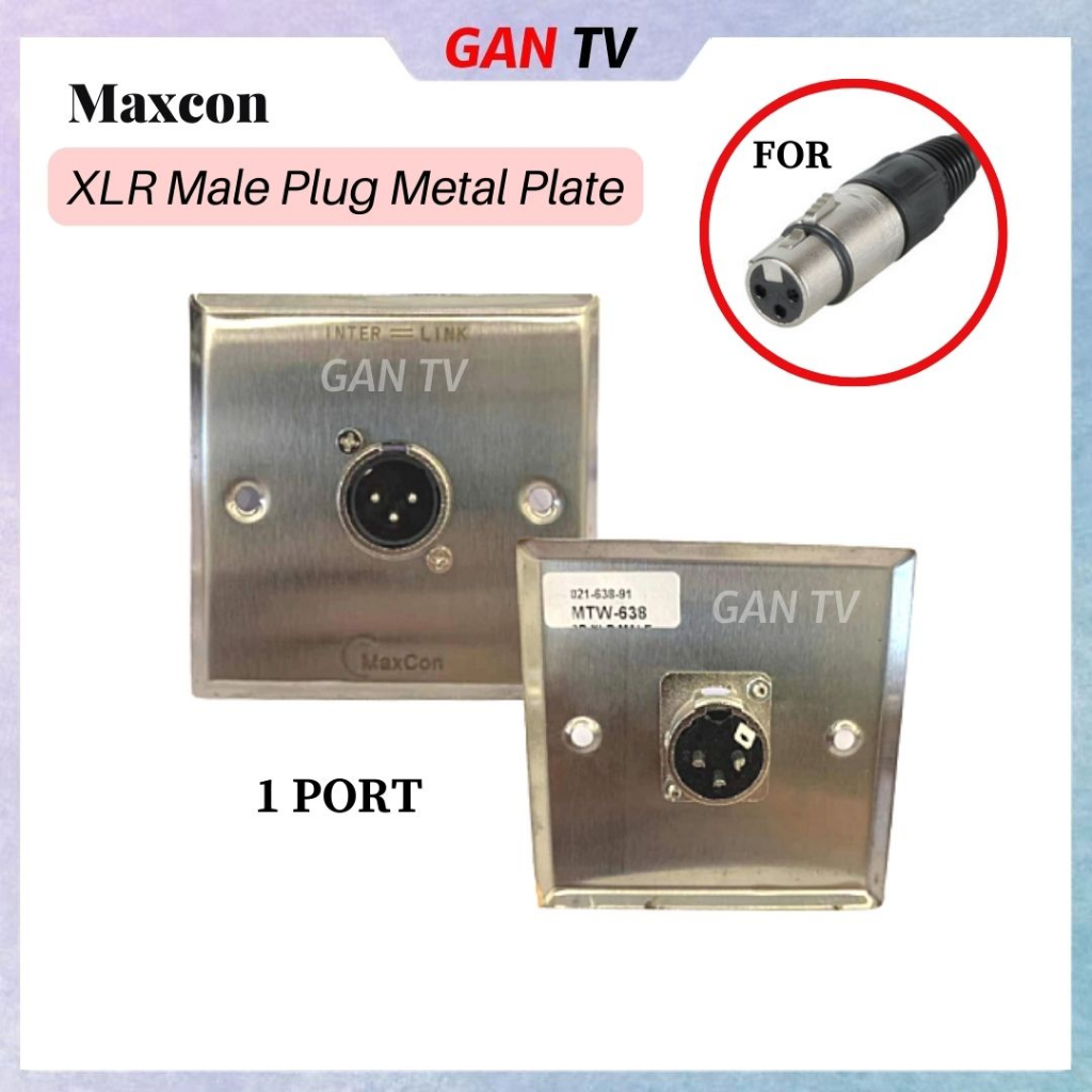 Maxcon Single XLR Canon Male Plug 3" x 3" 1Way Metal Wall Face Plate Audio Microphone Socket ...