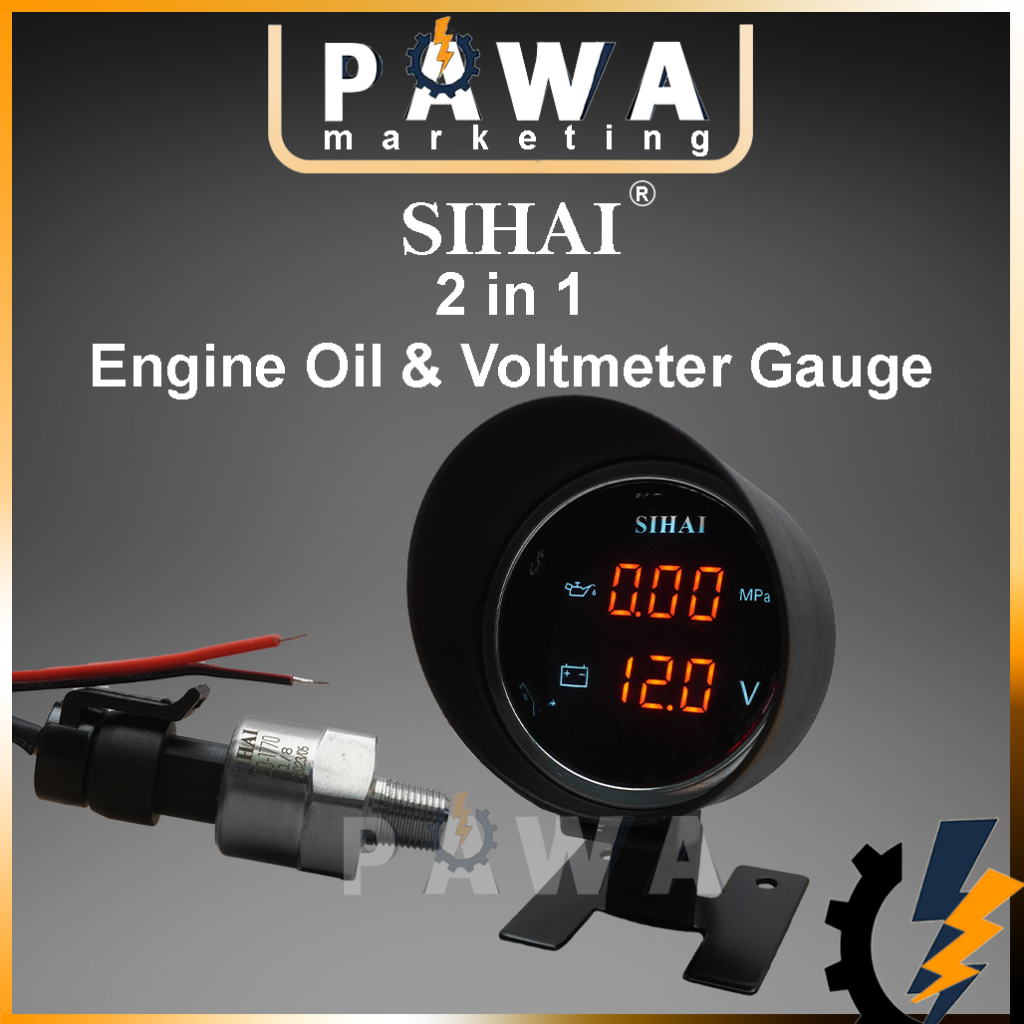 Pawa Sihai 2 in 1 Digital Engine Oil Manometer Gauge Voltmeter 12V 24V ...