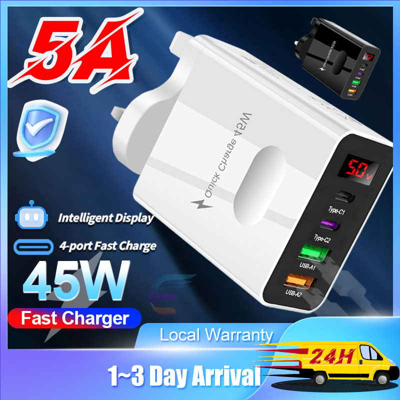 UK Plug 45W Quick Charger 4 Port Usb Fast Charging QC 3.0 3A Adapter ...