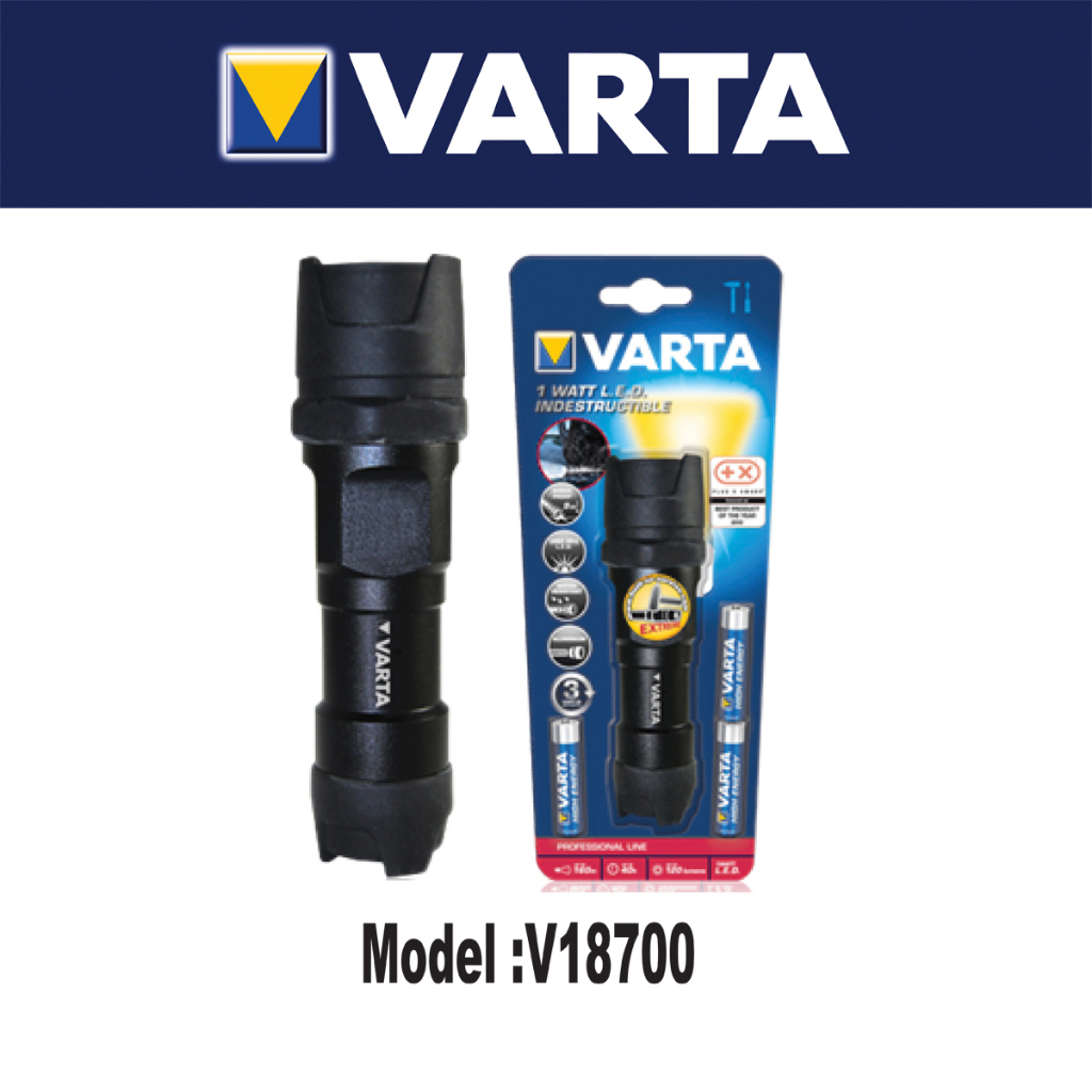 VARTA Small Indestructible Torchlight 1W LED with 3AAA Batteries ...