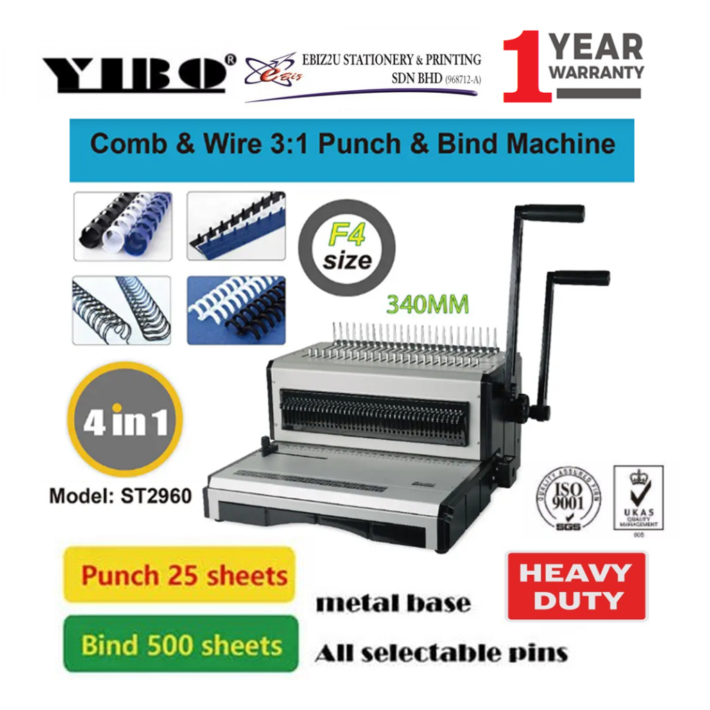 YIBO Heavy Duty 2-In1 Comb and Wire 3: 1 Binding Machine F4 Size ...