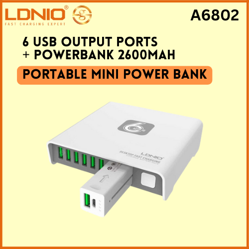 LDNIO A6802 Box Magical 6 USB Output Port with External Mini Power Bank ...