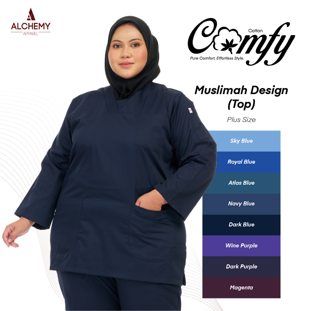 Top Only Muslimah Plus Size Scrub Suit Comfy Cotton | Shopee Malaysia