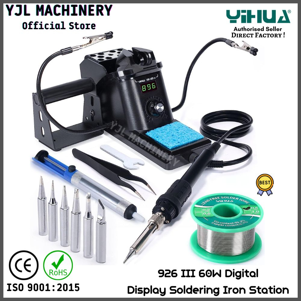 NEW YIHUA 926 III 60W Digital Display Soldering Iron Station Kit With 2 Clamping Tool Constant ...
