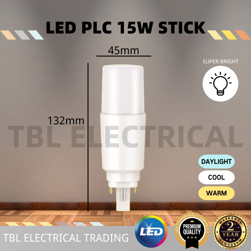 LED Stick Bulb PLC 10W 15W Energy Saving Mentol Lampu Meja Siling ...