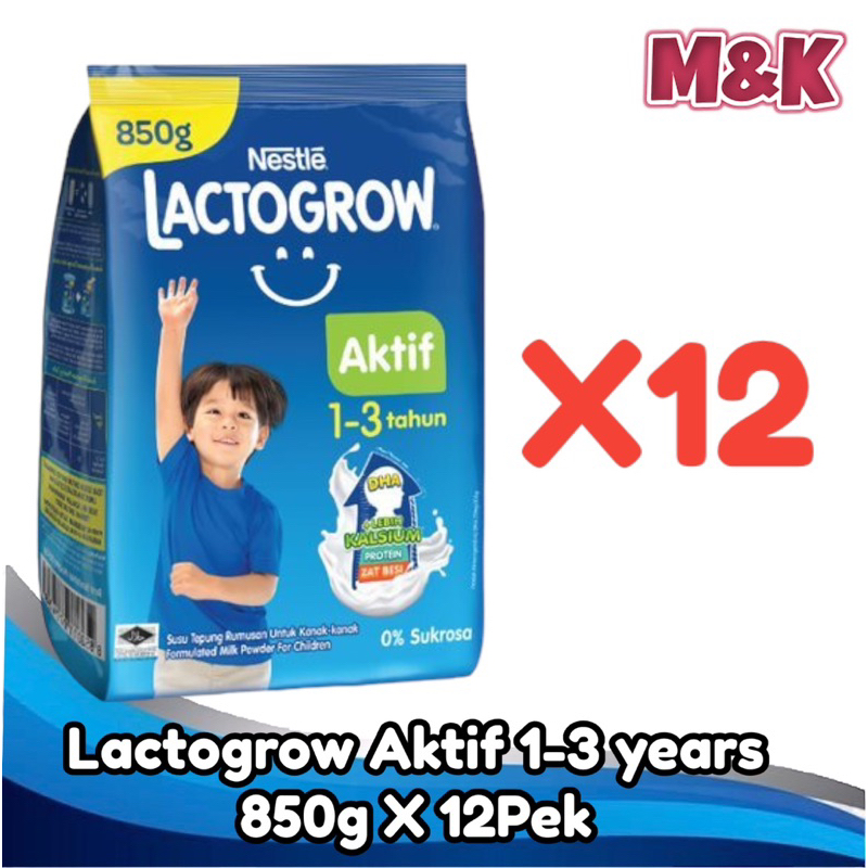 LACTOGROW Aktif (New Packing ) 1-3/ 4-6yr 850g X 12 pack (Exp:02/2025 ...