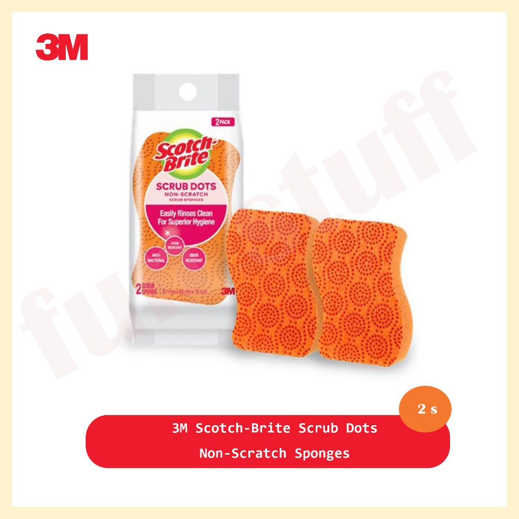 3M Scotch-Brite Scrub Dots Non-Scratch Antibacterial Sponges (2pcs/pack ...