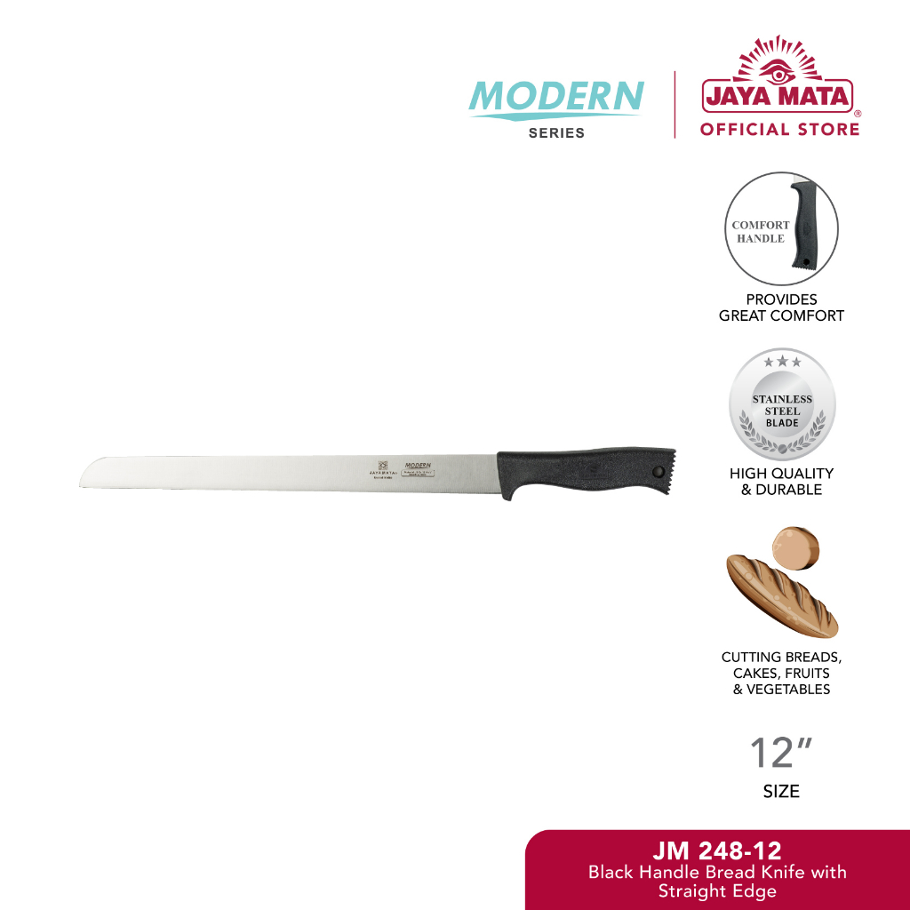 Jaya Mata Black Handle Bread Knife With Straight Edge (12"/14") JM248 ...