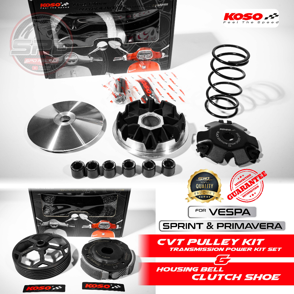 KOSO CVT Pulley Kit Transmission Power Kit Set & Housing Bell Clutch Shoe for Vespa Sprint ...