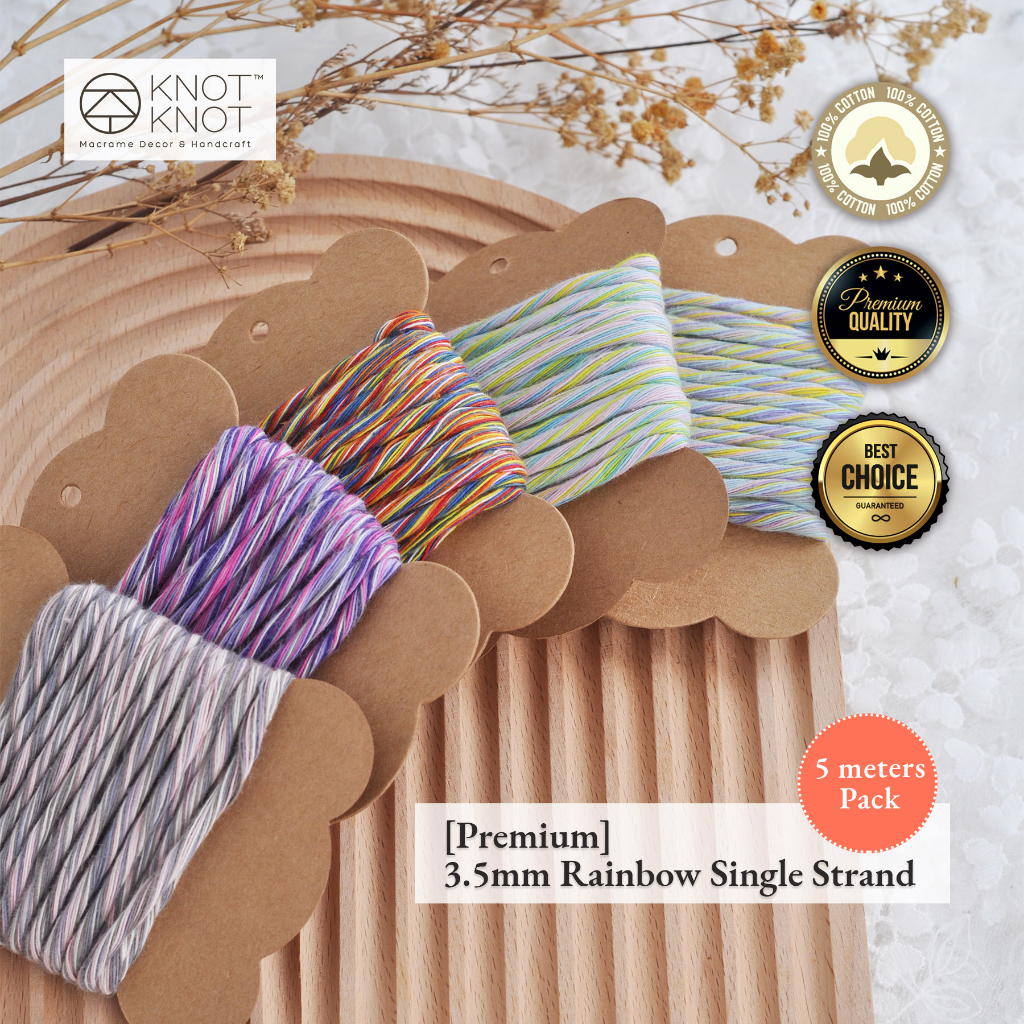 *5 meters pack* [Premium] Macrame 3mm Rainbow Single Strand Cotton Cord ...