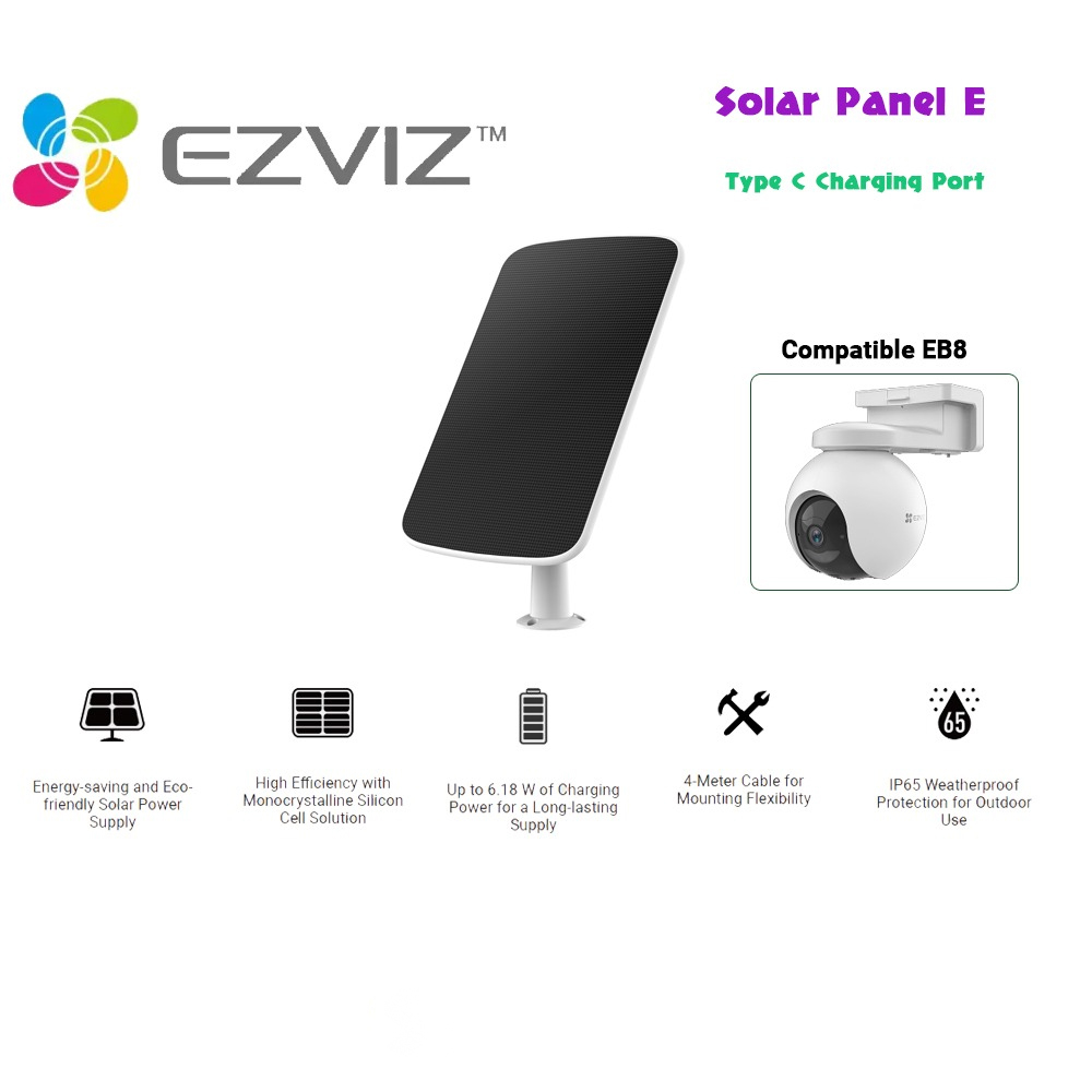 EZVIZ Solar Charging Panel - E ( TYPE C ) Compatible with EB8 4G 3MP ...