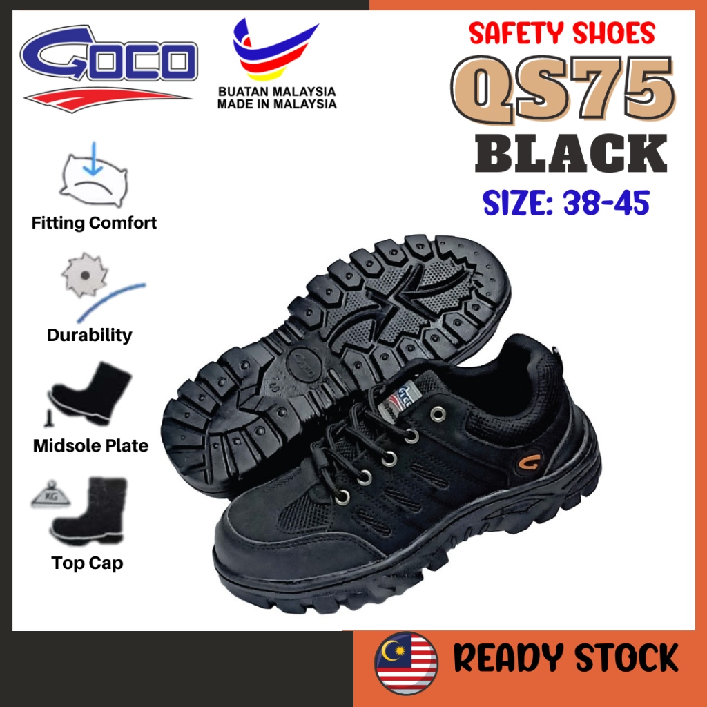 [ READY STCOK ] QS75 Goco | Black Safety Shoes | Men Safety Shoes | Low ...
