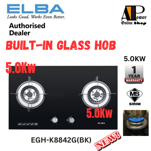 NEW Elba Built-In Glass Hob Burners (5Kw+5Kw) ELBA EGH-K8842G(BK ...