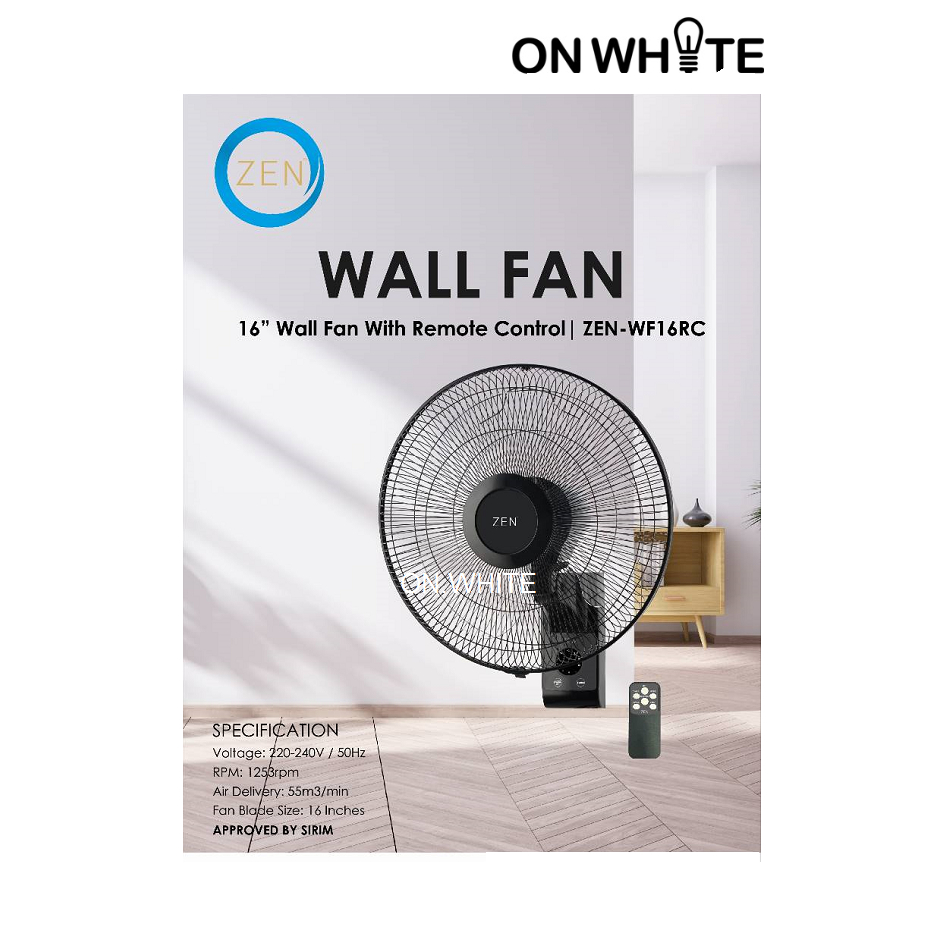 ZEN REMOTE CONTROL WALL FAN 16"inc WF16RC / WF16 (MALAYSIA DEALER SHIP ...