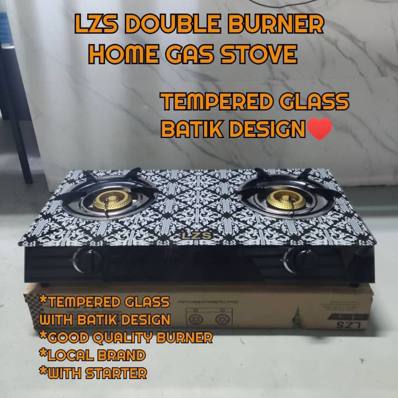 LZS Double Burner Home Gas Stove Tempered Glass Batik Design | Shopee ...