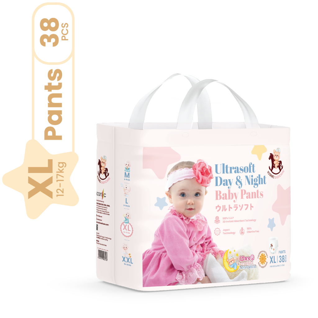 Iconic Babycare Ultrasoft Day & Night Baby Diaper Pants M48/L44/XL38 ...