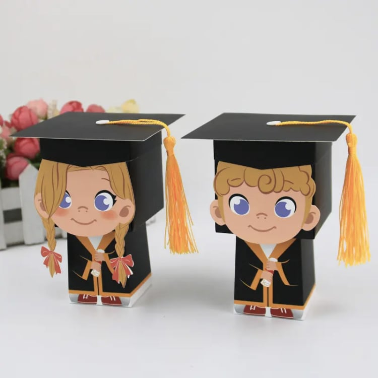 Graduation Celebration 3D Girl Boy Candy Paper Box Goodies with Hat ...