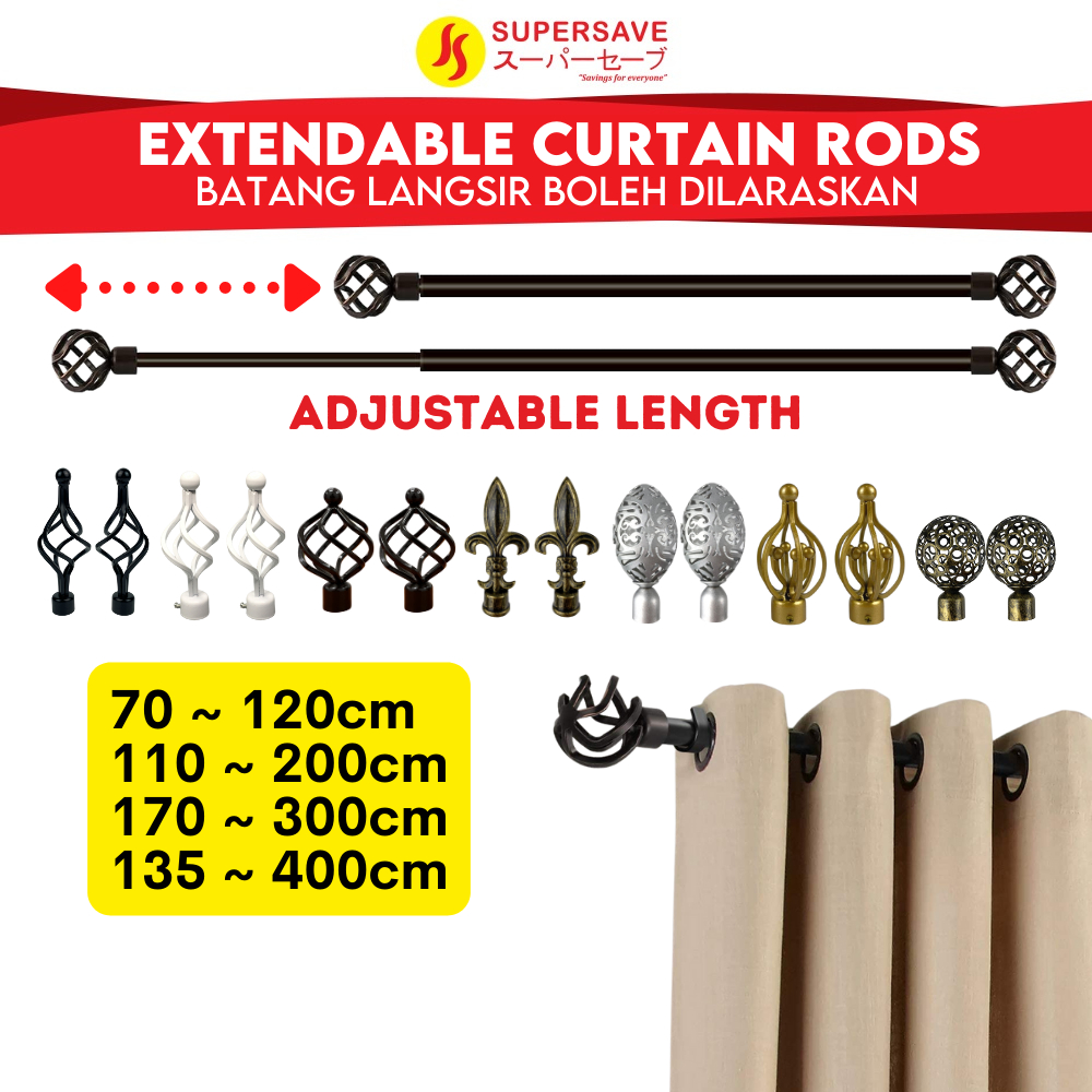 SUPERSAVE Curtain Rod Extendable Curtains Rod Metal Rod For Hook or ...