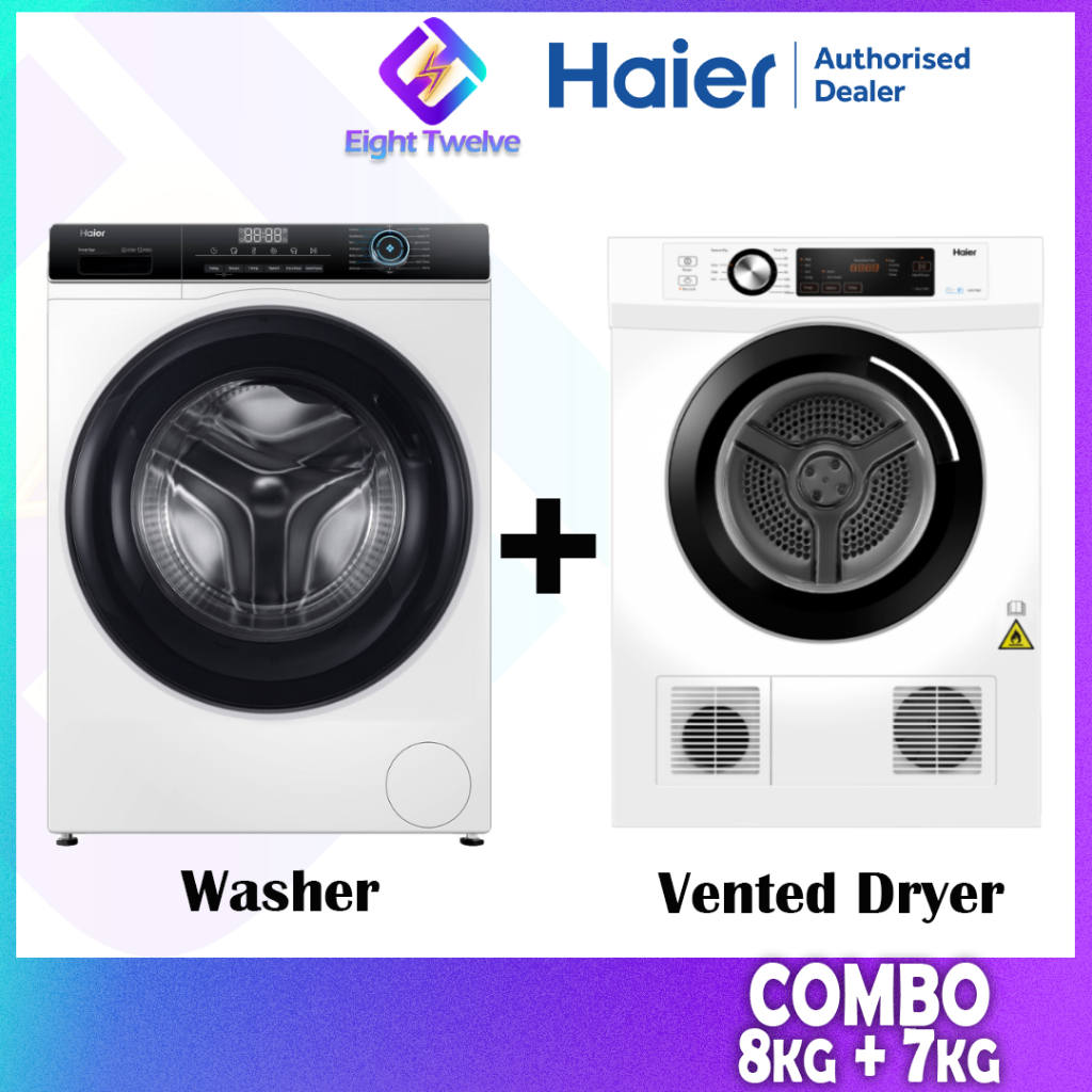 [COMBO]HAIER 8KG Inverter Front Load Washer & 7KG Vented Dryer | HW80-BP12929 & HDV70E1 | Shopee ...
