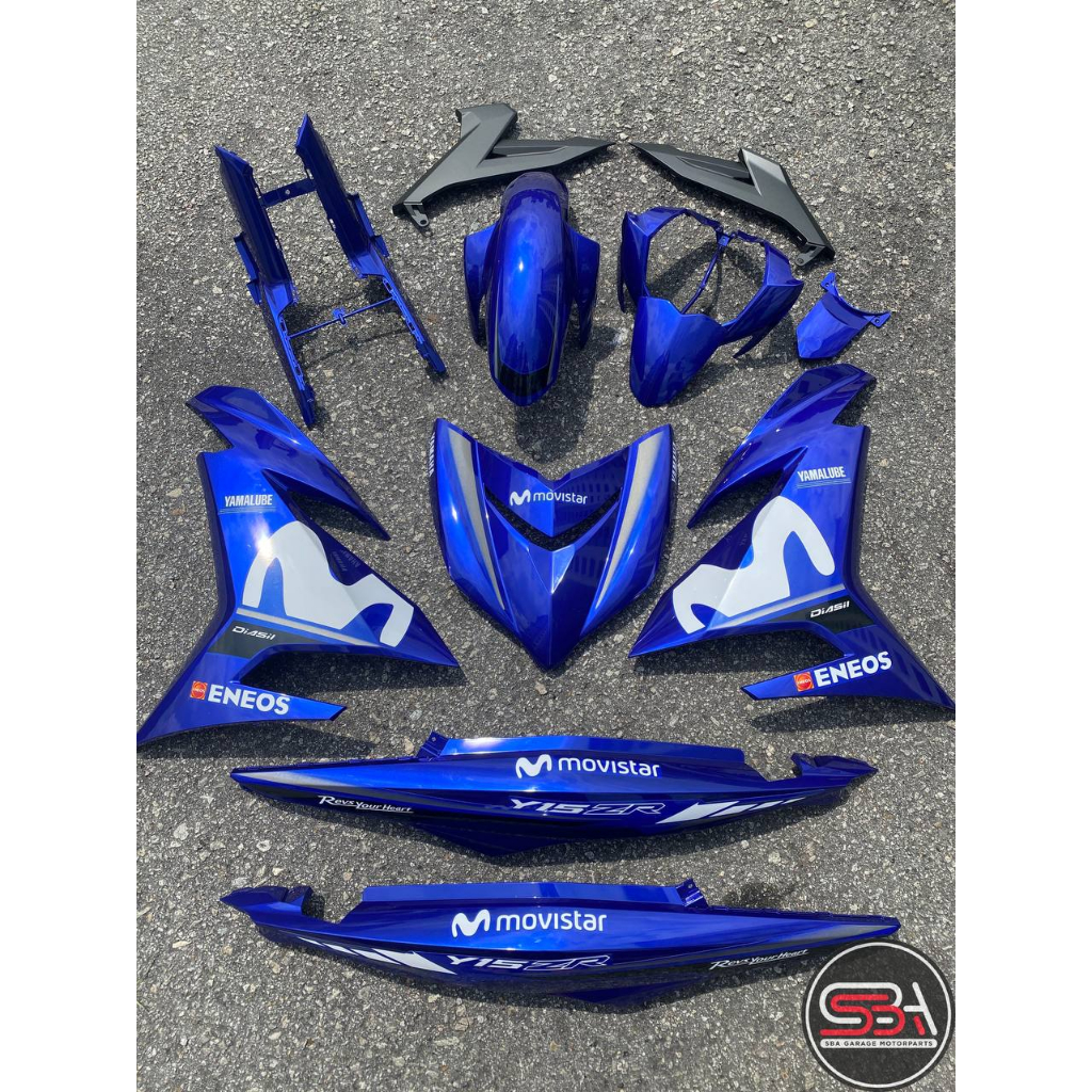 COVERSET Y15 Y15ZR 2018 V1 V2 MOVISTAR BIRU DPBMC M PUTIH HLY / OEM VELOZI SET STRIPE TANAM ...