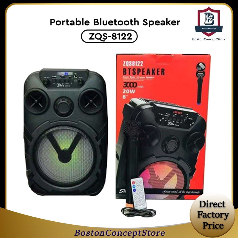 ZQS-8122 8 Inch Speaker Woofer with wireless microphone Extra Bass ...