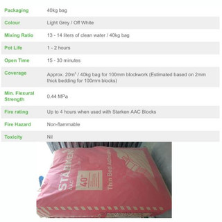 Starken AAC Thin Bed Adhesive 40KG for Lightweight Block TBA Gum simen ...