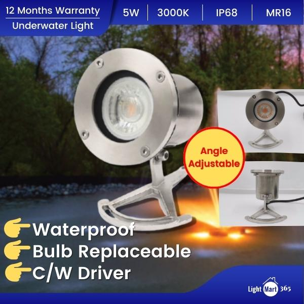 5W 3000K LED IP68 Waterproof Underwater Angle Adjustable Spotlight ...