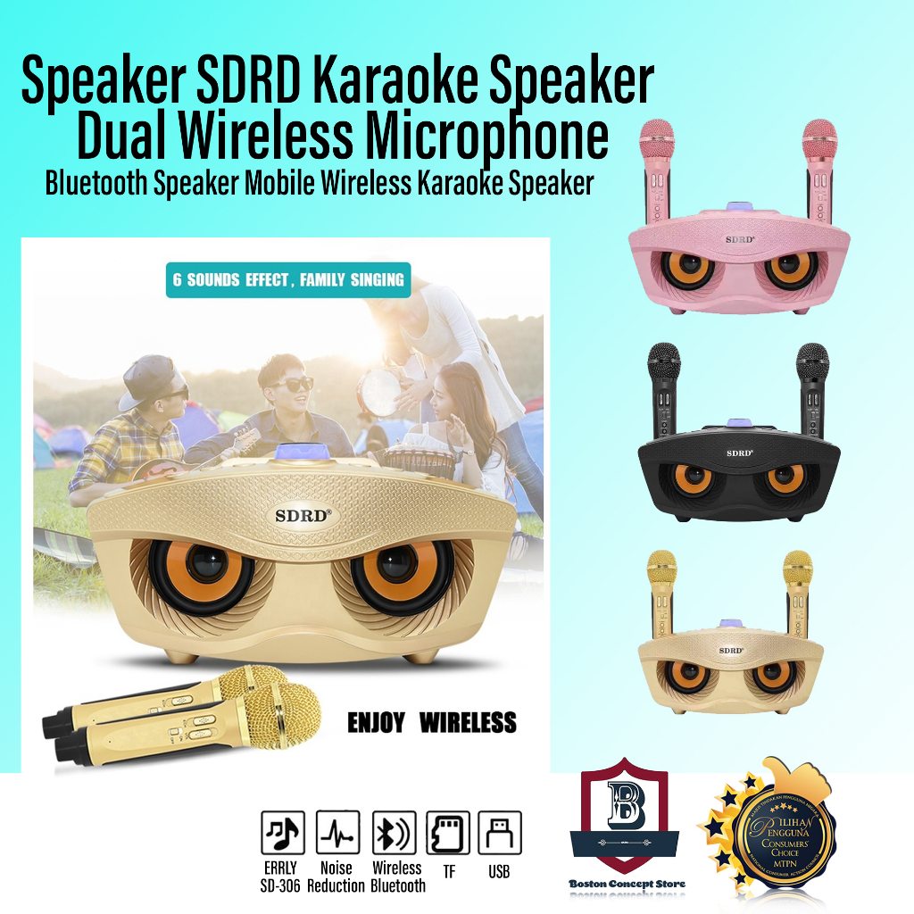 SDRD SD306 / SD306 Plus Dual Wireless Microphone Bluetooth Speaker ...