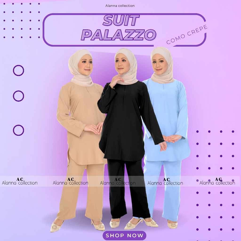 suit palazzo muslimah baju dan seleuar como crepe set warda | Shopee ...