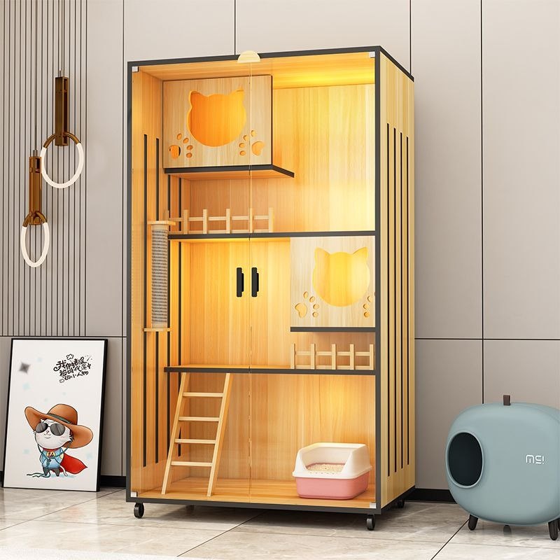 Cat Nest Cat Villa Solid Wood Cat Cage Cat House Cat Nest Display Cabinet Two story Cat Breeding ...