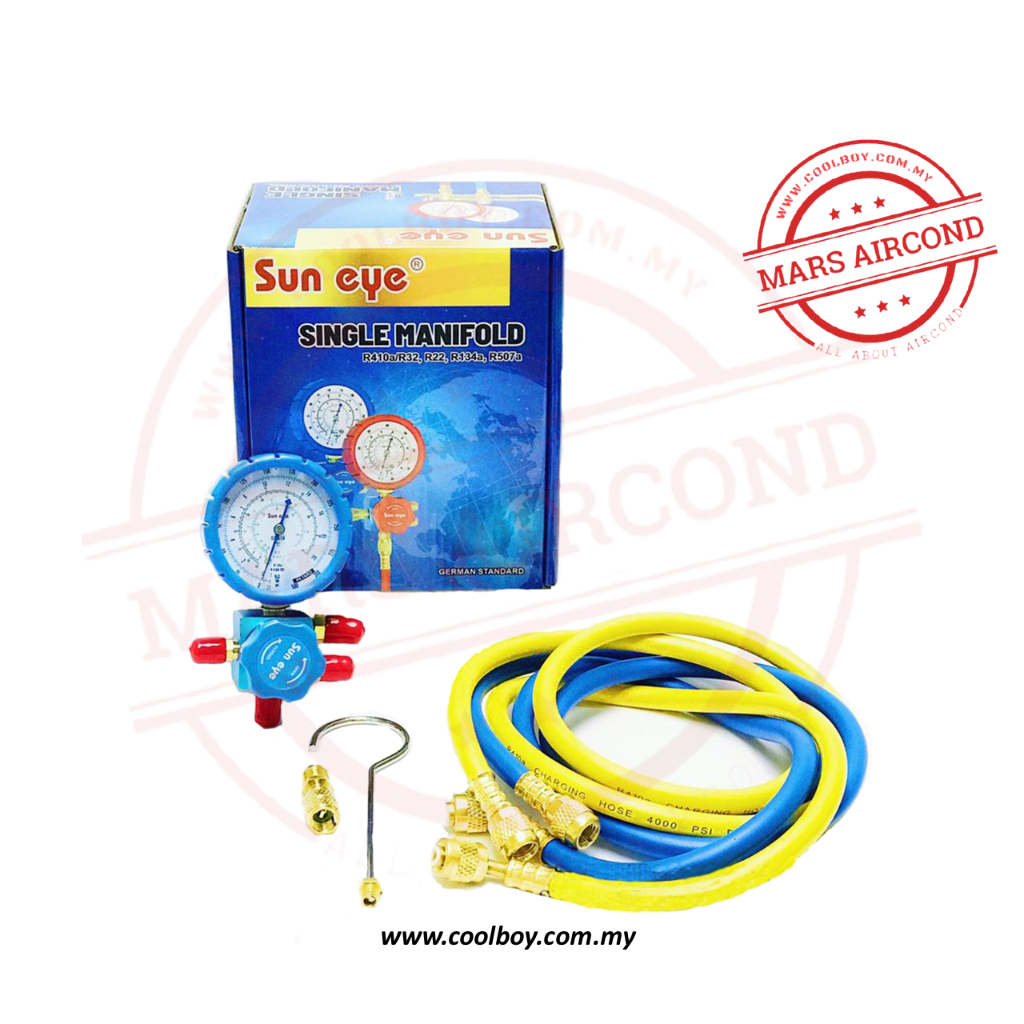 SINGLE MANIFOLD R410A/R32 LOW SIDE ALUMINIUM WITH CHARGING HOSE 5 METER ...