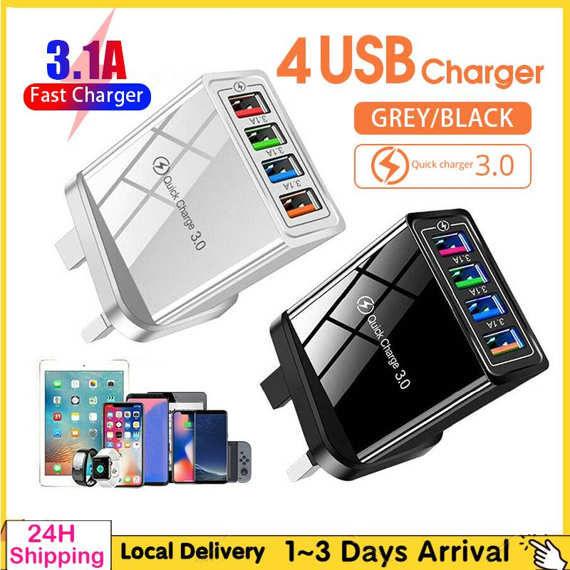 Portable 24W Fast Charging Adapter 4 USB Port Mobile Charger Adapter QC ...