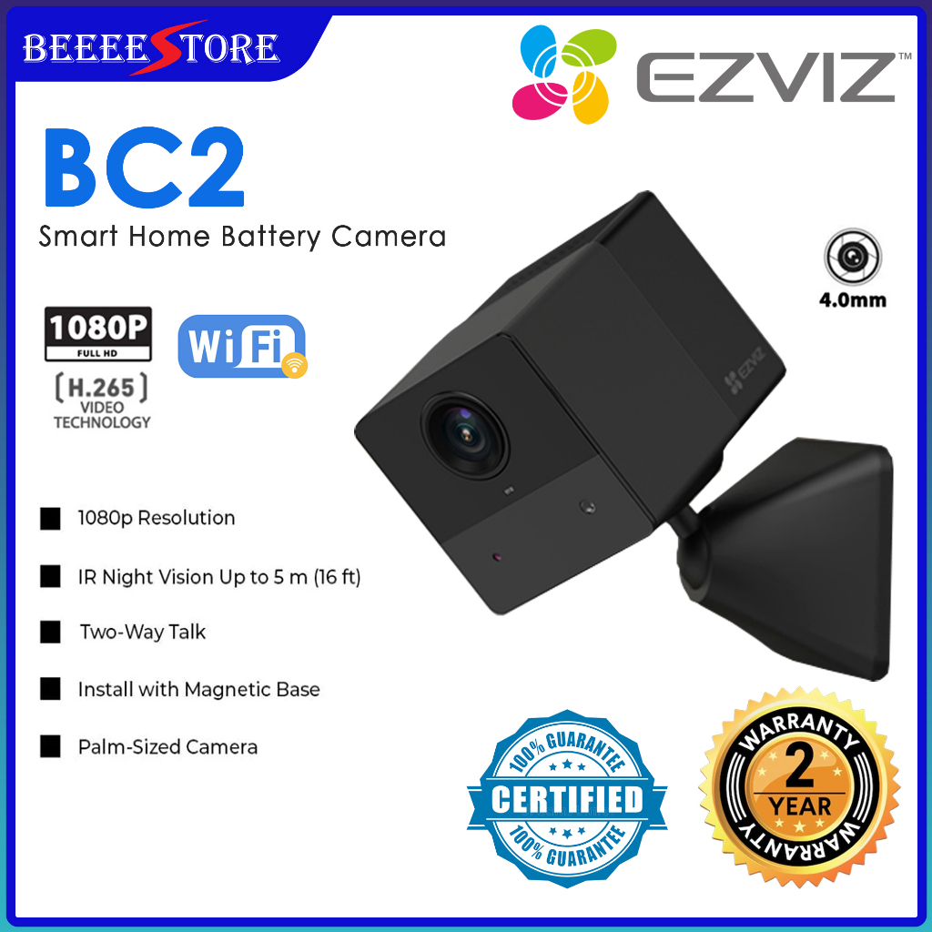 EZVIZ BC2 2MP Indoor Wi-Fi Smart Home Battery Powered Camera Smart Human Detection 2-way Talk ...