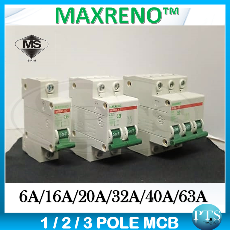 MAXRENO MCB 6A / 10A / 16A / 20A / 32A 1Pole / 2Pole /3Pole Miniature Circuit Breakers | Shopee ...