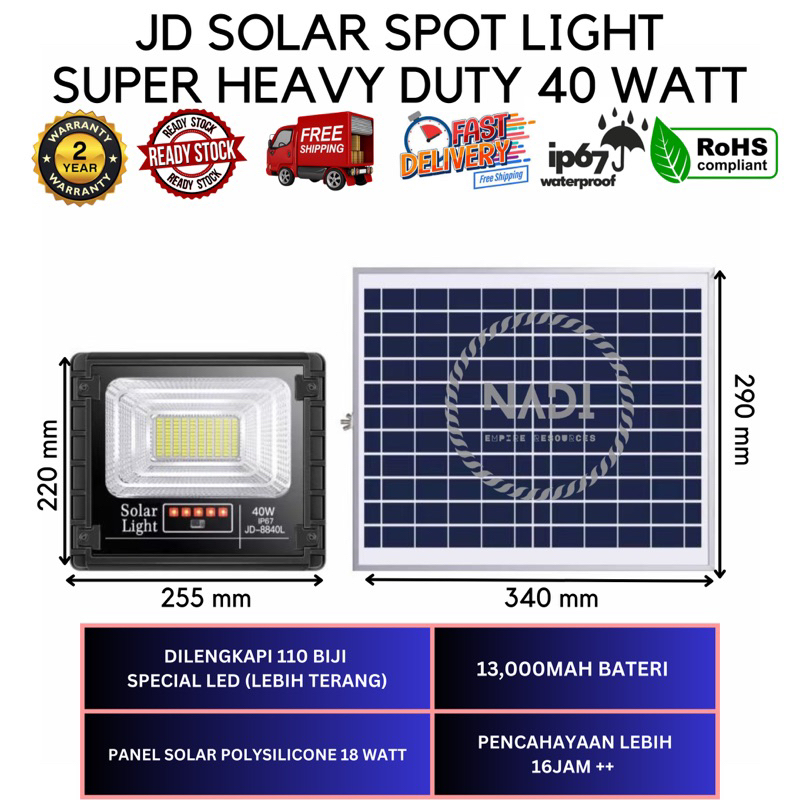 25/40/60/100/200/300/500/1000 WATT JD LED SOLAR FLOOD / SPOT LIGHT / LAMPU SOLAR SPOTLIGHT JIN ...