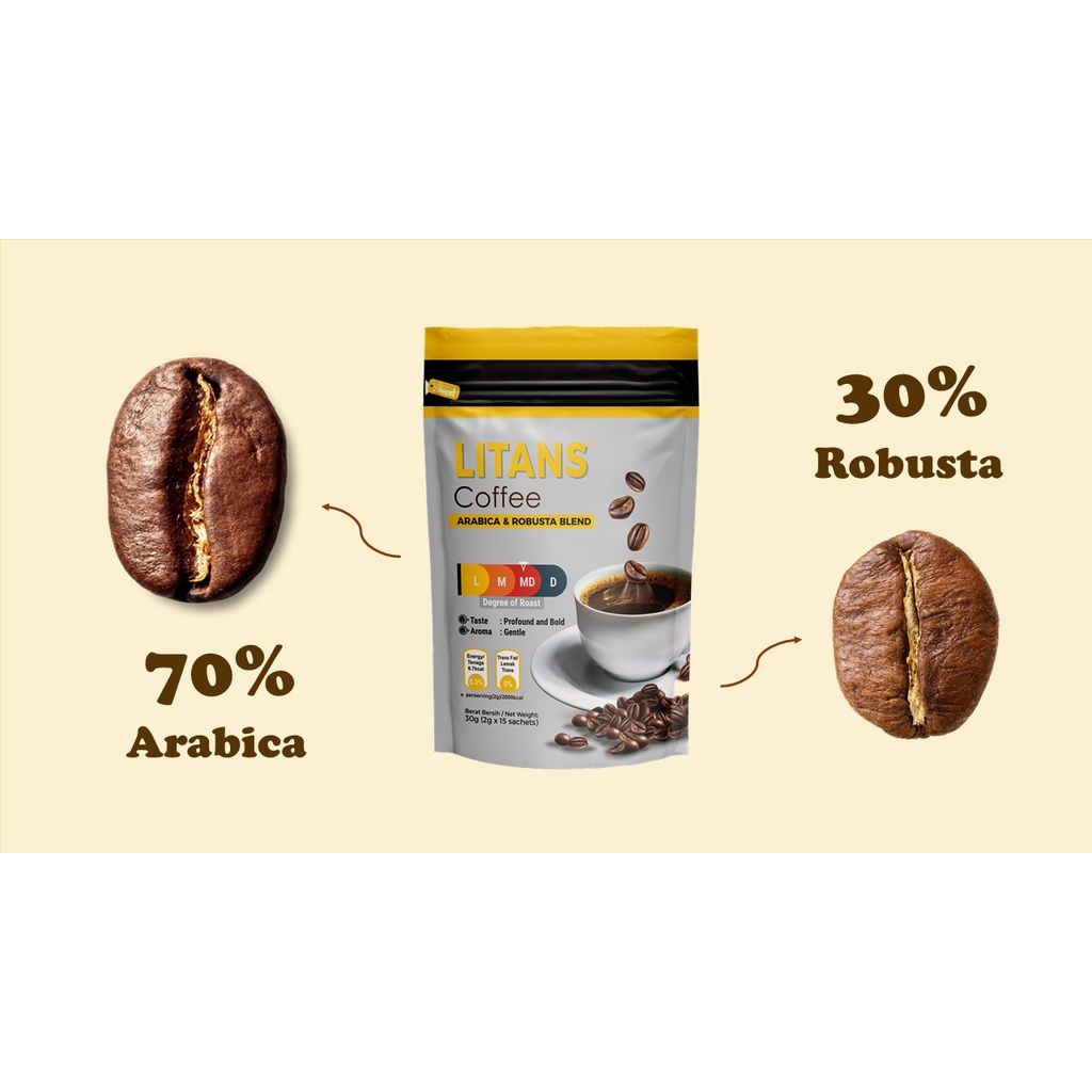 Litans Arabica & Robusta Pure Coffee Powder 30g (2g x 15 Sachets) | Shopee Malaysia