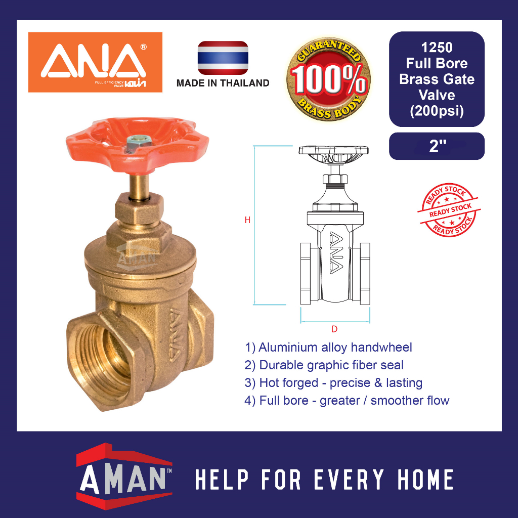ANA Full Bore Brass Gate Valve 2" Hot Forged Stopcock With Steering ...