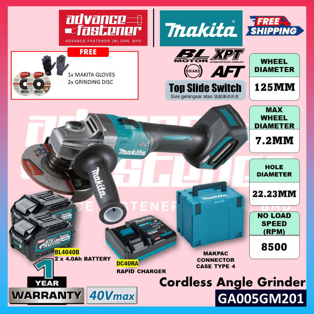 MAKITA GA005 40V Cordless Angle Grinder 125MM ( 5 MAKITA GA005 40V Cordless Angle Grinder 125MM ( 5