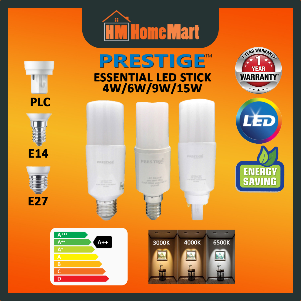 PRESTIGE Essential LED Stick 4W/6W/9W/15W E14/ E27/PLC (3000K/4000K ...