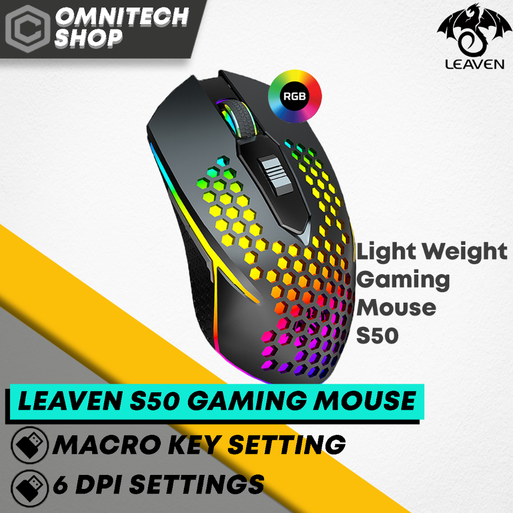 Omnitech Shop 🖱 Leaven S50 Gaming Mouse RGB Honeycomb Lightweight Pink ...
