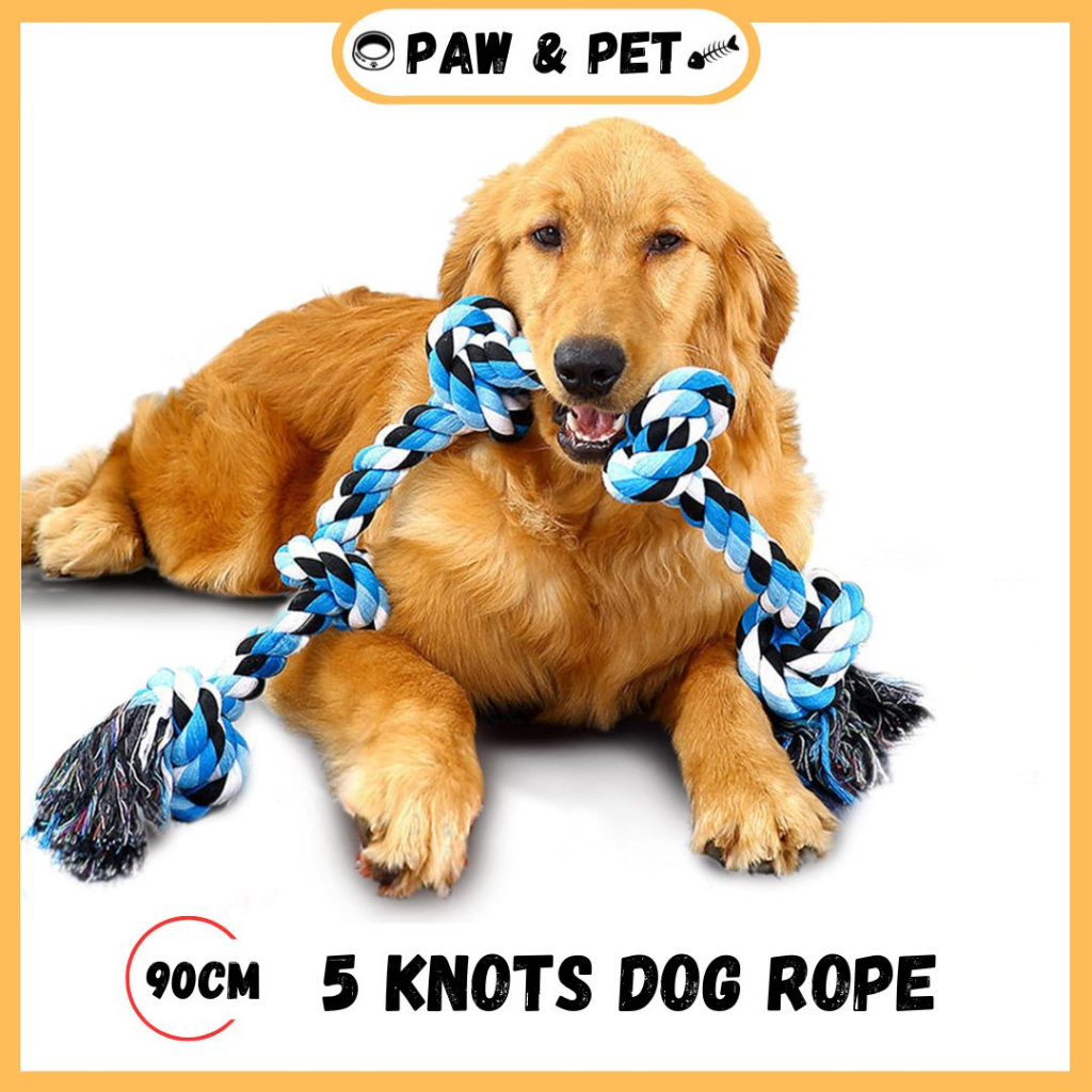 Pet Dog Bite Toy 5 Knots Dog Rope 90cm Toy Molar Cotton Rope Tough ...
