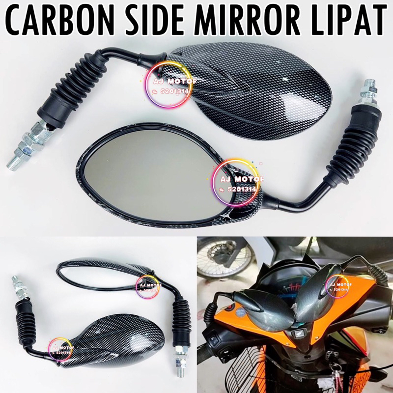 1SET LIPAT SIDE MIRROR CARBON ADJUSTABLE Y125Z Y125ZR 125 125ZR 125Z ...