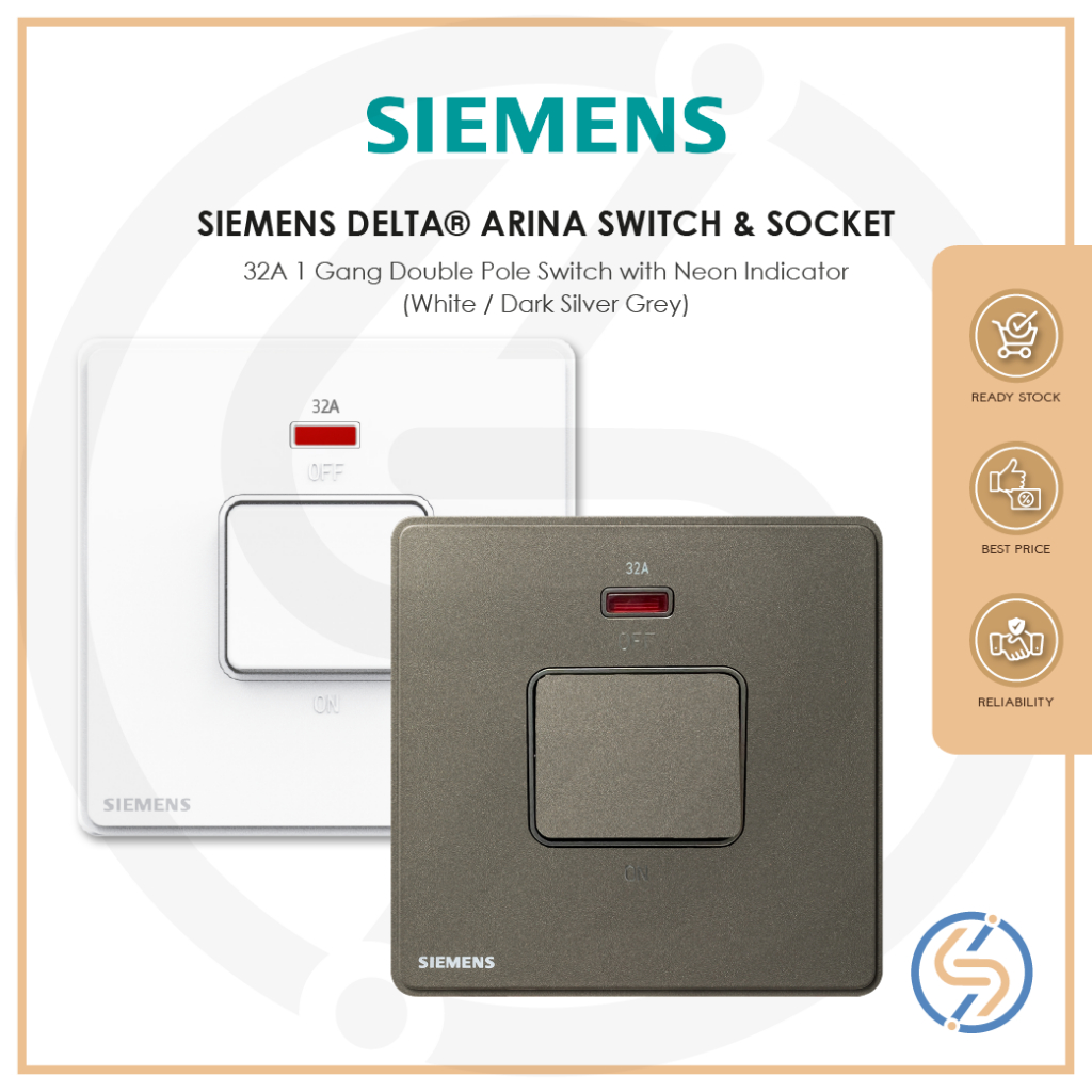 Siemens Delta Arina 32A 1 Gang Double Pole Switch with Neon Indicator ...