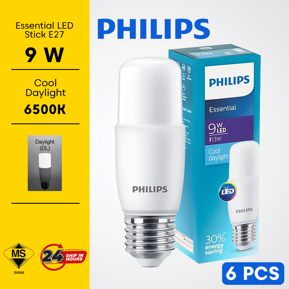 PHILIPS Essential LED Stick 9W E27 (6500K) Cool Daylight - 6 Pcs ...
